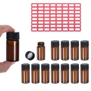 patikil 20ml amber glass vials, 50 pack sample vials with screw cap and write-on spot reagent media bottle with labels leak-proof liquid vial for lab