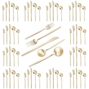 vanvro matte champagne gold silverware set, 60-piece stainless steel flatware set, service for 12, tableware cutlery set, satin finish,utensils for kitchen, dishwasher safe