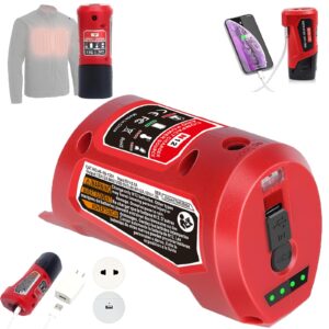 m-12 battery charger with type-c port & dc 12v outlet，power source replacement for milwaukee m12 12v battery adapter for milwaukee heated jacket 49-24-2310 compatible with 48-11-2420 48-11-2411