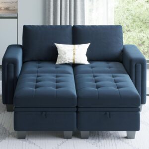 belffin velvet modular sectional sofa couch with storage convertible sectional sleeper sofa couch bed set with reversible chaise blue