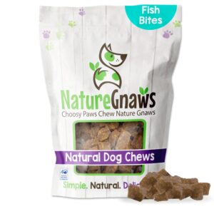 nature gnaws fish bites for dogs - natural dog treats – premium cod & salmon chewy training reward – 1 lb