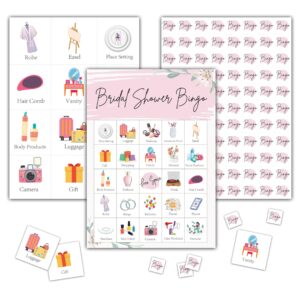 bridal shower bingo games - blush pink floral bingo card - 24 players bingo game set for adult family friends - bachelorette party / wedding shower activities - engagement party favors supplies -c03