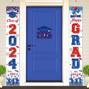 2024 graduation party decorations banner red blue graduation door banner class of 2024 happy grad porch hanging banner sign for 2024 graduation indoor outdoor door wall yard decor