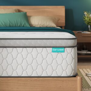 serweet 12 inch memory foam hybrid full mattress - 5-zone pocket innersprings motion isolation - heavier coils for durable support -pressure relieving - medium firm - made in century-old factory