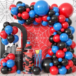 blue red black balloon arch garland kit, blue red black latex balloon spider theme balloon arch for boys kids super spider hero birthday party baby shower decoration spider theme party supplies