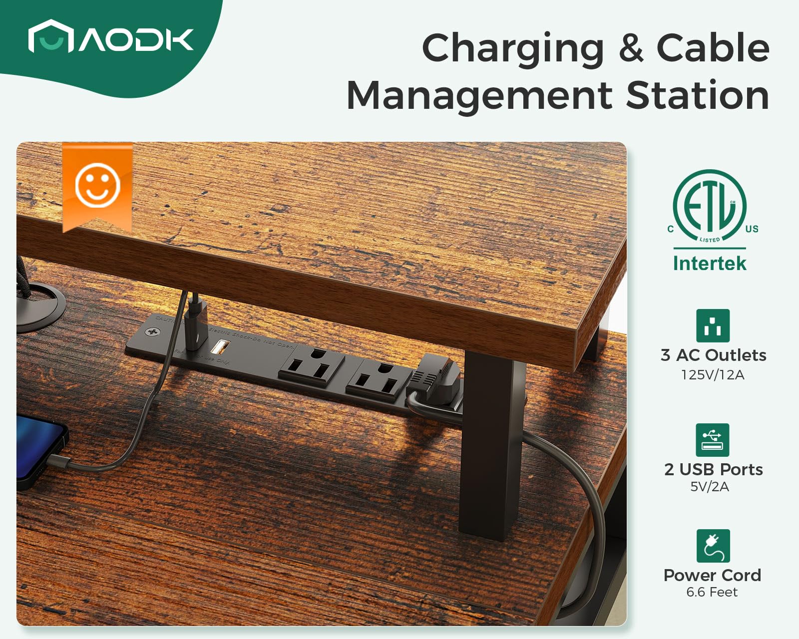 AODK Electric Standing Desk with Drawers & Keyboard Tray, 47 Inch Height Adjustable Small Gaming Desk with Power Outlets & LED Lights, Sit Stand Table with Monitor Stand for Home, Office, Rustic Brown