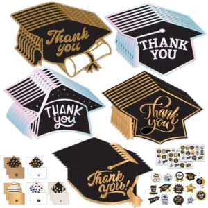 decorably 40 pack foiled, glittery & holographic graduation thank you cards with envelopes & stickers, graduation thank you cards 2024, 6.5x4.5 thank you cards graduation 2024, grad thank you cards