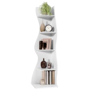 little tree small corner shelf, modern 5-tier wall corner bookshelf, stylish bookcase storage rack for small space, living room, bedroom