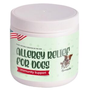 dog allergy relief chews, grain-free allergy supplements for dogs, immune support with omega 3 fish oil, vitamin c & probiotics, chicken flavor, 120 soft dog allergy chews for itching & paw licking