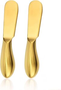 hshqing 2pcs golden butter knife, cheese and butter spreader knive set one-piece stainless steel for home breakfast use, deluxe sandwich cream cheese condiment knives flatware