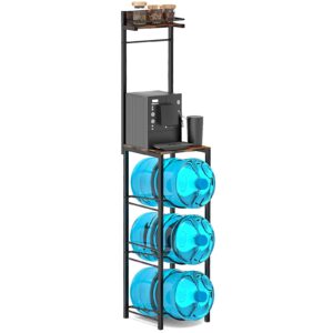 water bottle holder 5 gallon water cooler jug rack 3-tiers water bottle,removable water bottle cage,can place coffee machine,organizer with storage shelves for kitchen living room office（upgraded）