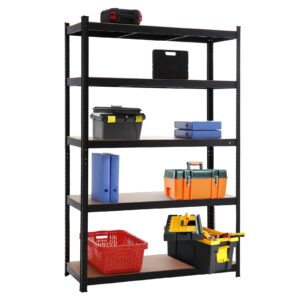 panana 5 tier racking shelf 70.8x39.3x15.7 inch garage shelving storage shelves unit 1.8m higher utility rack shelf organizer for workshop/commercial/industrial/kitchen (black, 180x100x40cm)