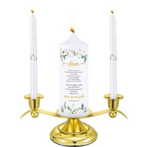 landhoow 3 unity floral candles for wedding ceremony set with golden candle holder white pillar and taper candles religious wedding catholic anniversary big events gifts for couple