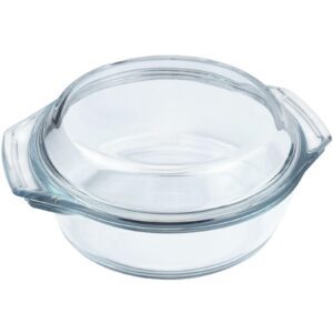 small glass casserole dish with glass lid, 0.7l covered glass microwavable bowl oven safe, easy grab glass baking dish for oven