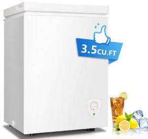 chest freezer, 3.5 cu ft compact deep freezer with fast cooling & convenient pulley, perfect for kitchen parlor, small freezer with low noise & energy saving, white