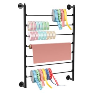 ikare ribbon storage organizer,wall mounted ribbon organizer,wrapping paper rack,7-layer metal ribbon storage for craft room,flower shop,christmas gift wrapping paper