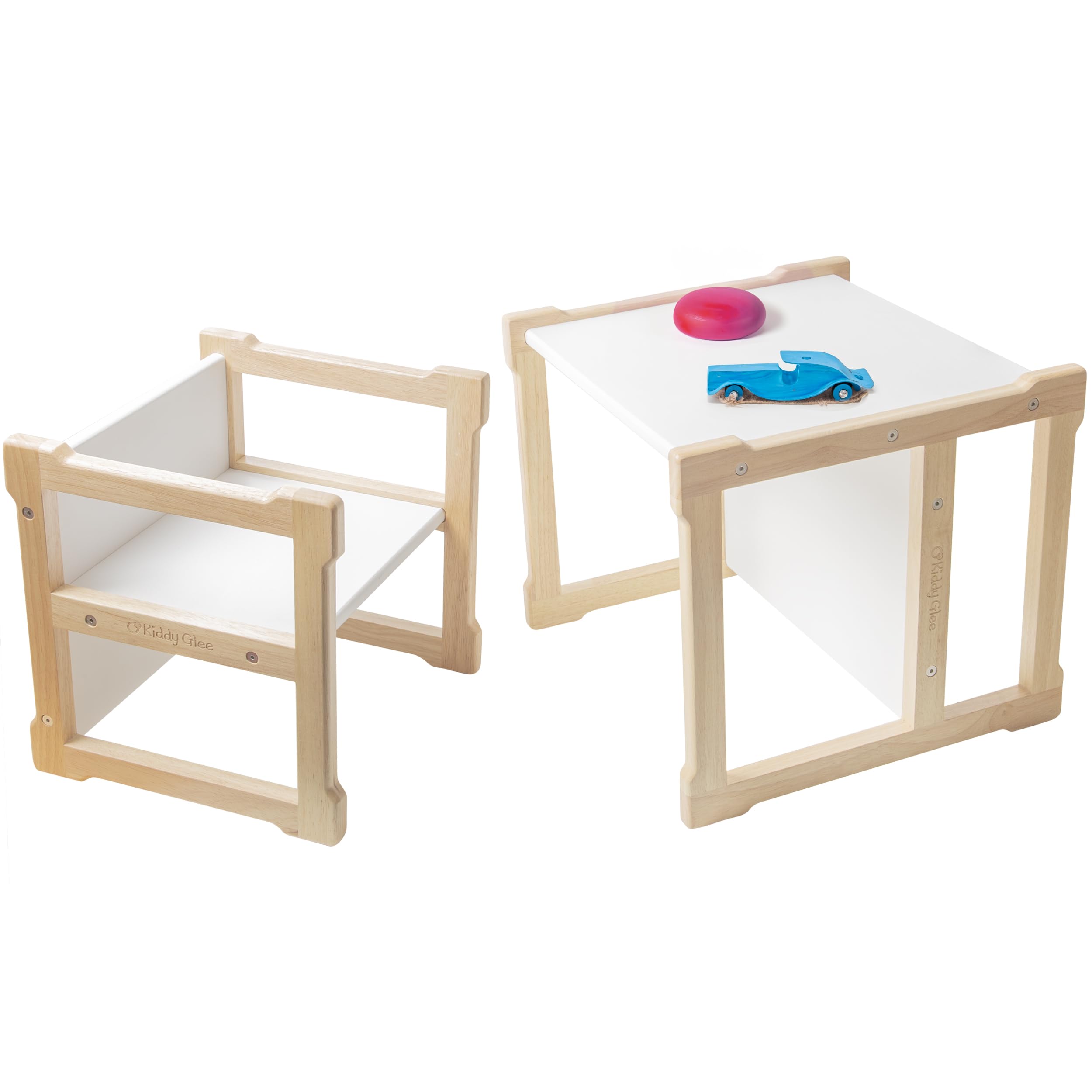 Kiddy Glee Montessori Weaning Table and Chair Set for Toddlers - Premium Wood Design for Childs Age 1-5, Kids Activity Table for Learning/Dining/Playing, Cube Chair, Lalo, 5 in 1 Montessori Furniture