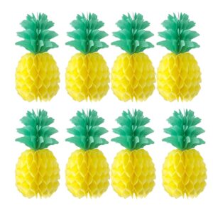 8inch paper pineapple honeycomb decorations 8pcs tissue party pineapple centerpieces hanging pineapple for table decor for summer tropical hawaiian beach decor