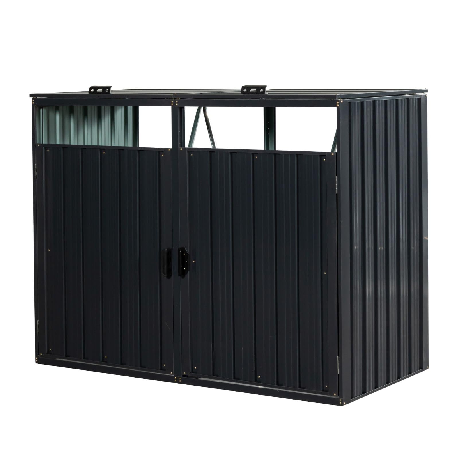 SPOFLYINN Outdoor Metal Garbage Bin Shed with 2 Doors Rustproof Scratch Resistant Lockable Design Easy Assembly for Garden Yard Lawn (62.99 x 31.49 x 48.03 Inches) Black One Size