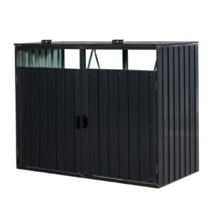 spoflyinn outdoor metal garbage bin shed with 2 doors rustproof scratch resistant lockable design easy assembly for garden yard lawn (62.99 x 31.49 x 48.03 inches) black one size