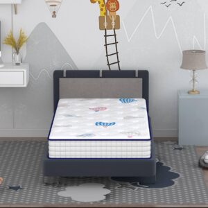 pareler bear twin mattress for kids, 8" edge hardening to prevent slipping, hybrid mattress, pocket innerspring for motion isolation, breathable cover with high density memory foam