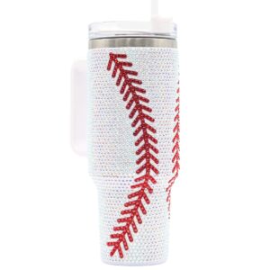 sem life 40 oz rhinestone bling tumbler cup with handle and straw (baseball), stainless steel and double wall insulated