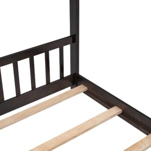 Bellemave Wood Montessori Full Size Bed Frame, Espresso - Playhouse Design, Sturdy, Safety, No Box Spring Needed, Easy Assemble