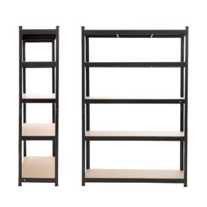 Panana 5 Tier Racking Shelf 70.8x39.3x15.7 inch Garage Shelving Storage Shelves Unit 1.8M Higher Utility Rack Shelf Organizer for Workshop/Commercial/Industrial/Kitchen (Black, 180X100X40CM)