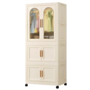 ehamily portable kids closet children's wardrobe collapsible plastic large baby clothes cabinet bedroom nursery armoire toddler dresser with hanging rod and door quick install white