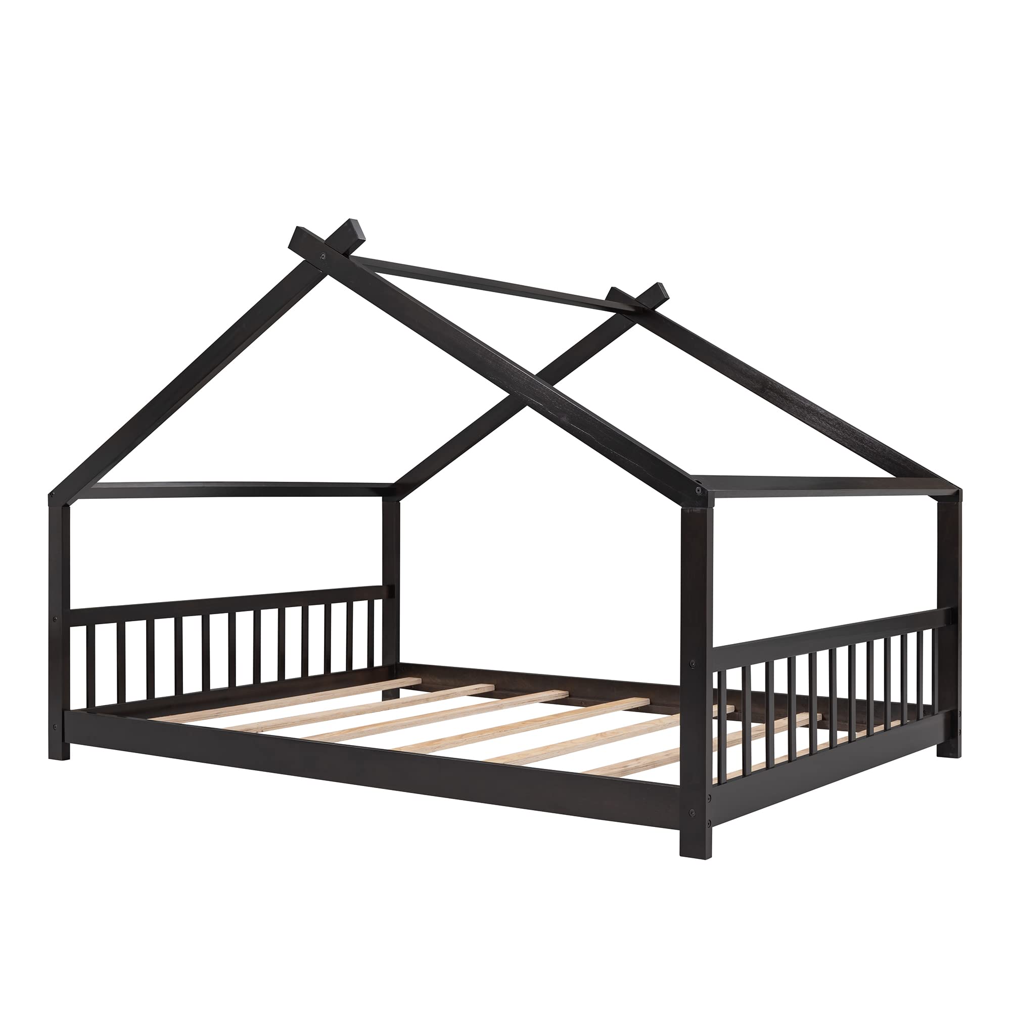 Bellemave Wood Montessori Full Size Bed Frame, Espresso - Playhouse Design, Sturdy, Safety, No Box Spring Needed, Easy Assemble