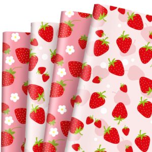 anydesign 8 sheet pink strawberry wrapping paper -not roll- spring fruit gift wrap paper bulk art paper folded flat for diy crafts birthday baby shower party favors supplies, 19.7 x 27.6 inch