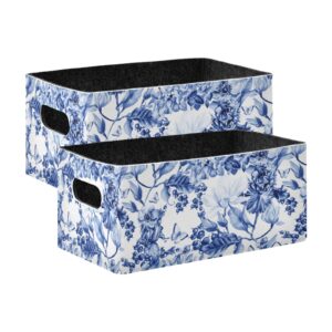 qwthum closet storage bins,2 pcs felt open home storage containers organizer with handles collapsible shelf basket for home office craft room classroom fabric basket storage blue and white