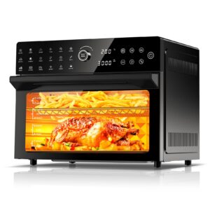 32qt extra large air fryer, toaster oven air fryer combo, 360°hot air circulation for healthier food, 1800w preset dual cook, 13"pizza cooking, 20-in-1 double-rack oven, 7-accessory, transparent door