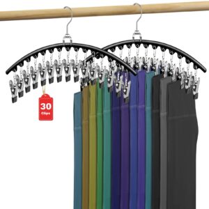 leggings organizer for closet, collapsible metal pants hangers space saving with 30 rubber coated clips(2 pack), 360° rotation for better organizer&display, magic hat/skirts/leggings hangers