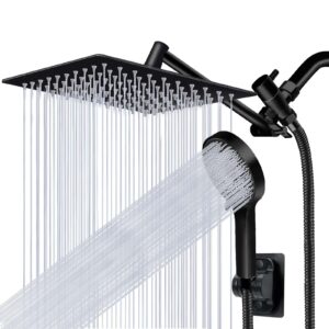 yurnomy 8 inch multifunction high pressure rain shower head with handheld spray combo with 11'' angle adjustable extension arm/flow regulator/shower system(matt black)