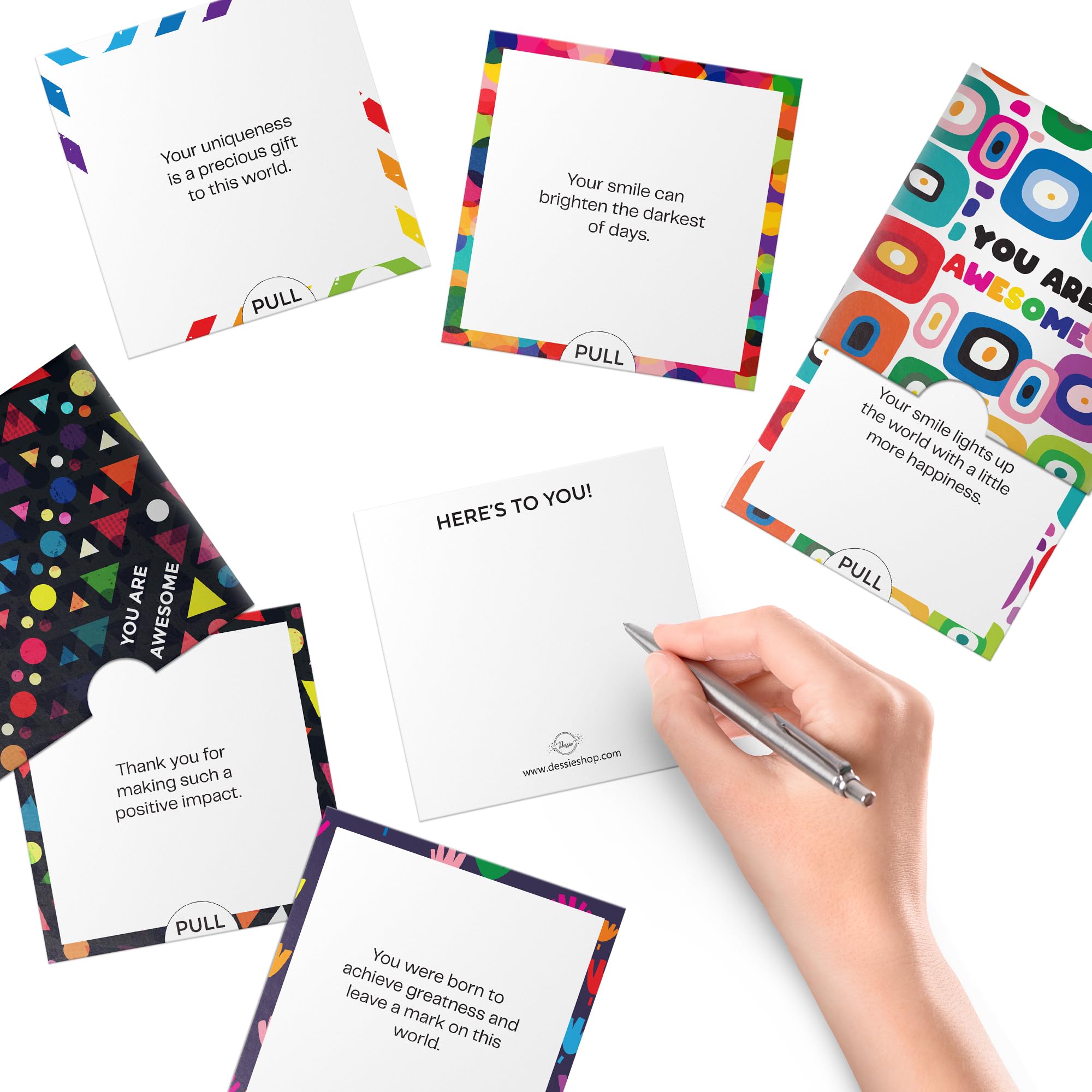 Dessie Awesome Cards - 40 Unique Mini Encouragement Cards w/Inspirational Messages 2.5" x2x5. Employee Appreciation Gifts. Teacher Appreciation Cards in Bulk. Positive Affirmation Cards.