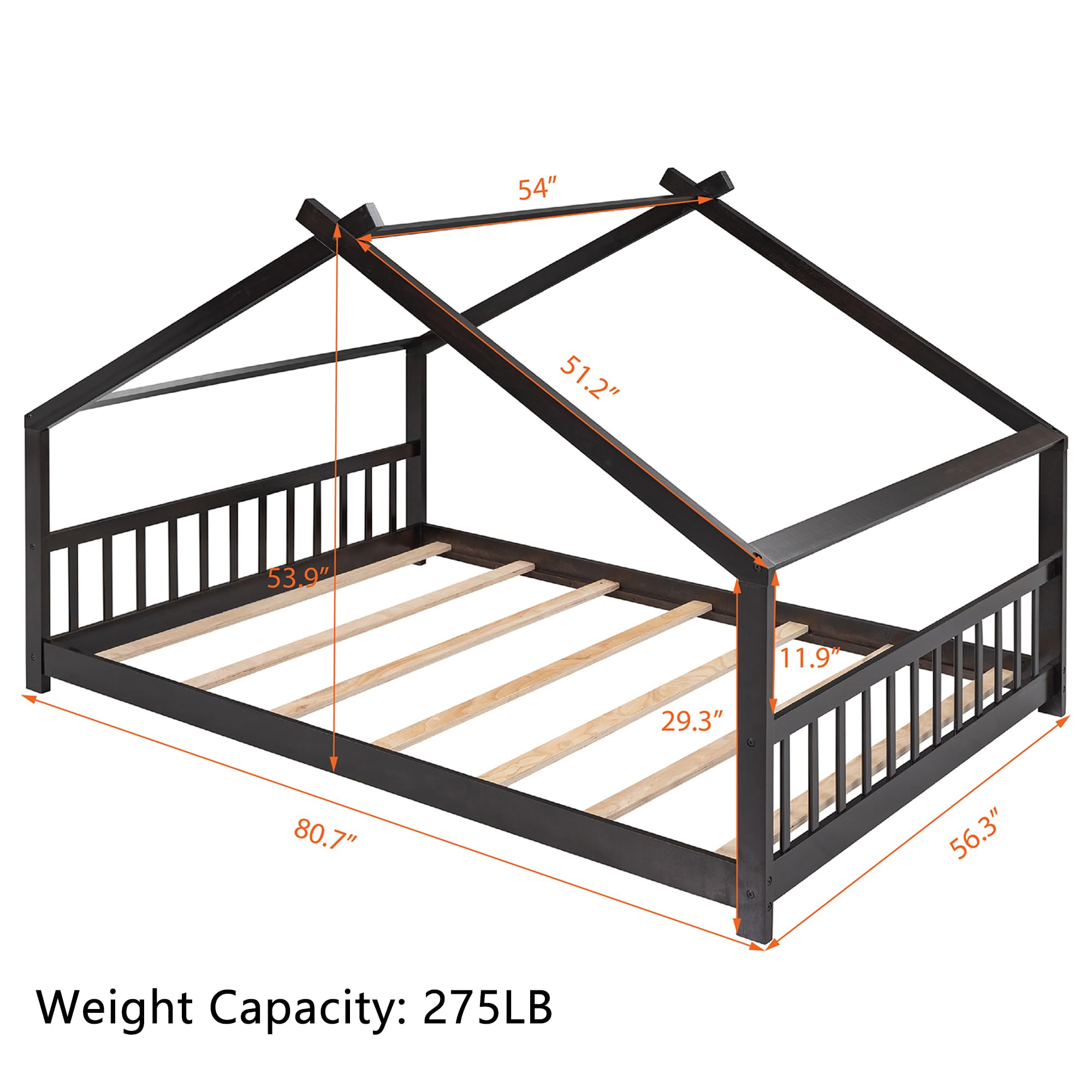 Bellemave Wood Montessori Full Size Bed Frame, Espresso - Playhouse Design, Sturdy, Safety, No Box Spring Needed, Easy Assemble