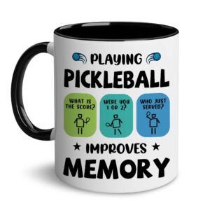 cayvusua pickleball gifts - pickleball mug - playing pickleball improves memory pickleball ceramic mug 11 oz - pickleball gifts for men, women, pickleball lover - christmas sport day birthday gifts