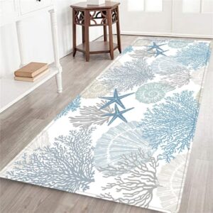 beach coastal runner rug for hallway 2x6 starfish ocean theme throw rug teal blue area rug nautical hallway rugs non-slip floor carpet for bedroom laundry room entrance door mat washable kitchen rugs