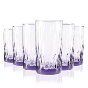 creativeland solid color drinking glasses set of 6, 13.5 oz wind-blown ripples glass tumbler glassware for water, juice, different options for home, restaurant, hotel, bar,purple