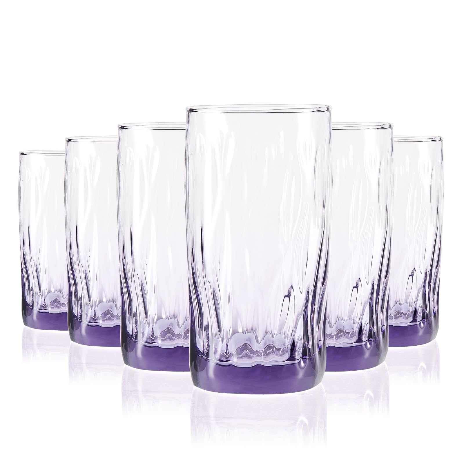 CREATIVELAND Solid Color Drinking Glasses Set of 6, 13.5 OZ Wind-blown Ripples Glass Tumbler Glassware for Water, Juice, Different Options for Home, Restaurant, Hotel, Bar,Purple