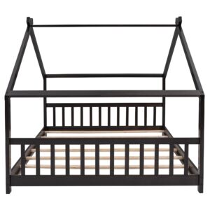 Bellemave Wood Montessori Full Size Bed Frame, Espresso - Playhouse Design, Sturdy, Safety, No Box Spring Needed, Easy Assemble