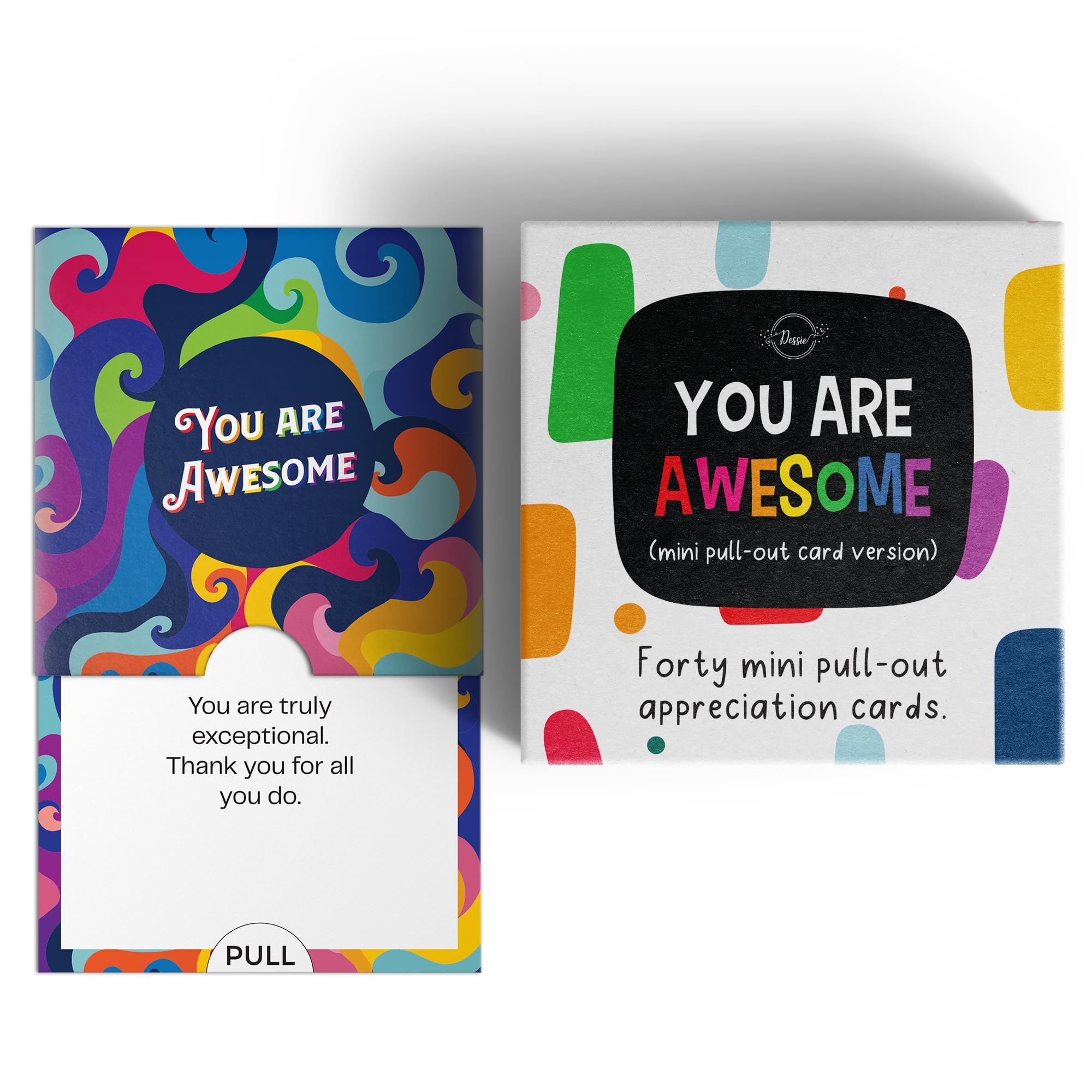 Dessie Awesome Cards - 40 Unique Mini Encouragement Cards w/Inspirational Messages 2.5" x2x5. Employee Appreciation Gifts. Teacher Appreciation Cards in Bulk. Positive Affirmation Cards.