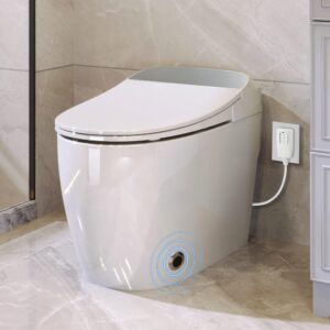 hzanhy smart toilet, heated seat one piece toilet, automatic flush tank less toilet without bidet, with foot sensor flush, white night light, knob control, power outage flushing, soft close cover