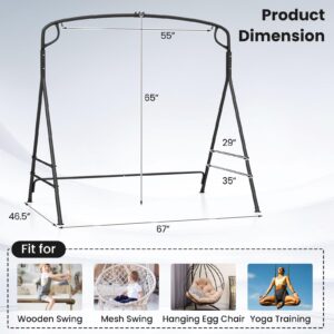 HAPPYGRILL Porch Swing Stand, Heavy Duty Metal Hanging Swing Frame with 2-Point/Single-Point Hanging, A-Frame Swing Stand for Indoor Outdoor Patio Backyard Fits for Most Swings