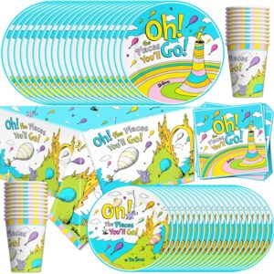 gpwxyyy 81pcs oh the places you'll go decorations, back to school decorations tableware include 1 tablecloth, 20 napkins, 40 plates, 20 cups for table decor