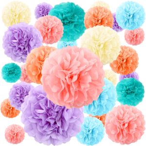 skyygemm 72 pcs tissue paper pom poms pastel party decorations assorted rainbow paper ball decorations hanging flower balls for birthday wedding party bridal shower supplies, assorted size