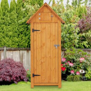 faironly outdoor shed storage cabinet, garden wooden sheds, outside storage cabinet weather proof with floor, fir wood tool organizer with door and shelves for backyard, hallway (natural)