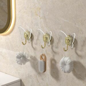 kfeity 3 pcs Butterfly Hooks, Decorative Self Adhesive Hooks for Hanging Heavy Duty Wall Hooks, Towel Coat Hooks Waterproof Hooks for Bathroom Shower Kitchen Keys Door Outdoor Home Improvement