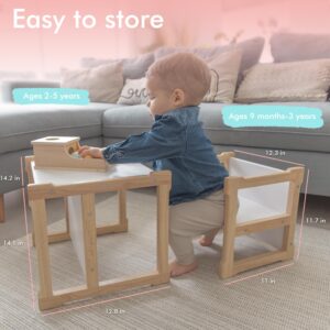 Kiddy Glee Montessori Weaning Table and Chair Set for Toddlers - Premium Wood Design for Childs Age 1-5, Kids Activity Table for Learning/Dining/Playing, Cube Chair, Lalo, 5 in 1 Montessori Furniture